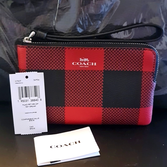 Coach | Bags | Coach Plaid Print Corner Zip Wristlet Nwts | Poshmark